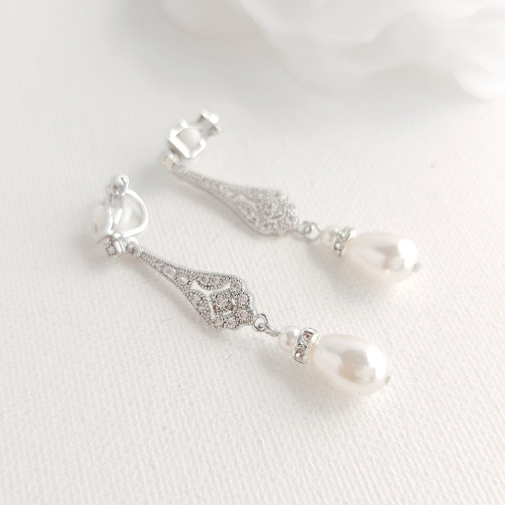 Pearl Drop Clip On Earrings for Weddings | Comfortable & Lightweight ...