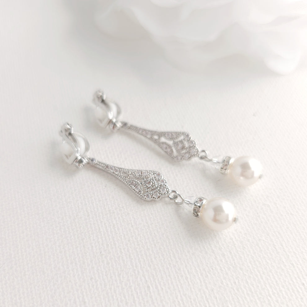Pearl Drop Clip On Earrings for Weddings | Comfortable & Lightweight ...